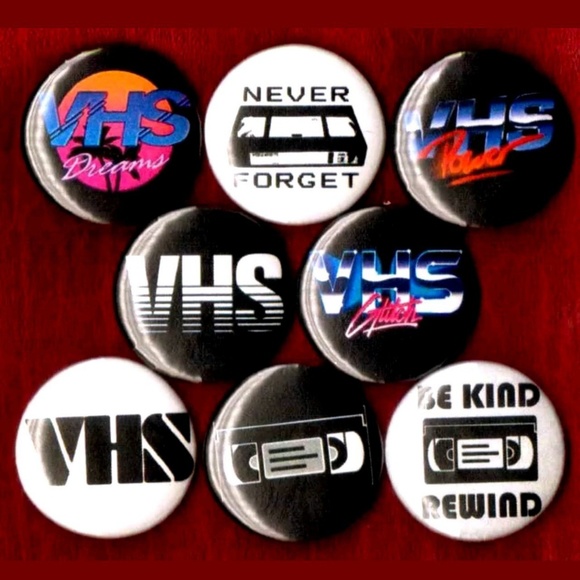 Accessories | 1 Inch Vhs Set Of 8 Buttons Badge Pins | Poshmark